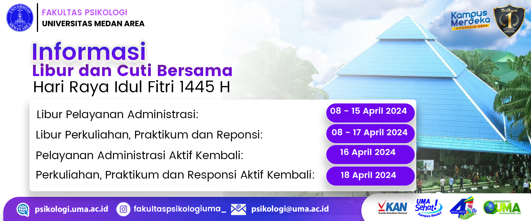 Pengumuman Libur Kuliah Penyambutan Hari Raya Idul Fitri 1445H